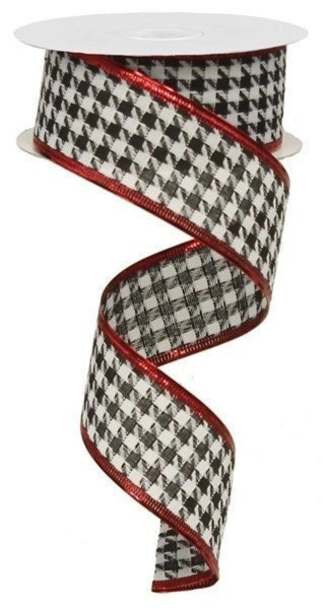 Large Black/white Houndstooth Crimson Edge Wired Ribbon 1.5" X 10 Yards ...