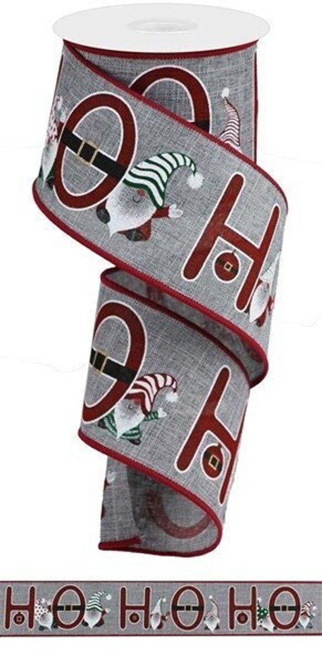 Christmas HO HO HO Gnomes Royal Wired Ribbon, Gnome Ribbon, Christmas ...