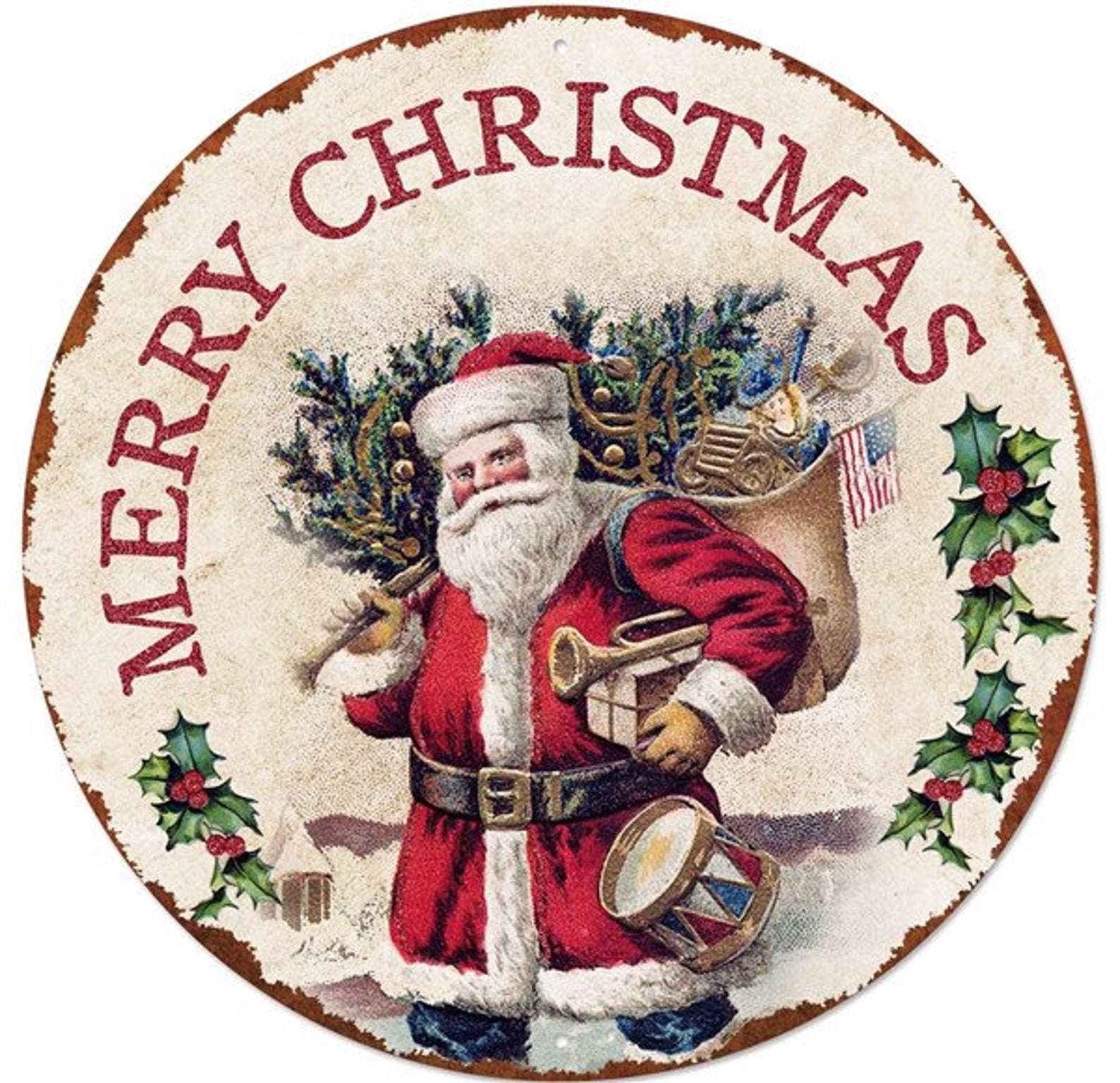12 Inch Metal Christmas Santa Wreath Sign Metal Christmas Sign for ...