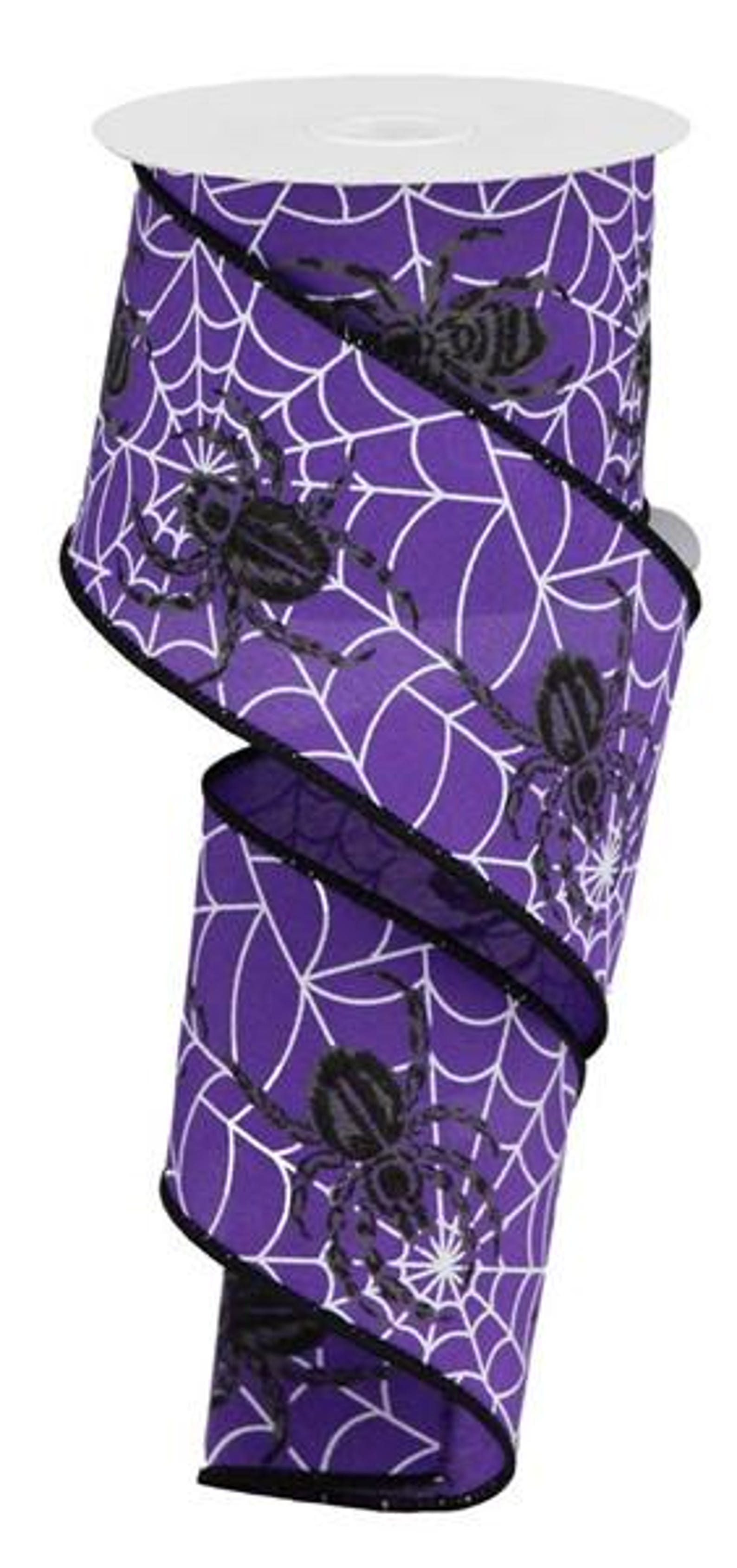 Purple Halloween Black Spider Wired Ribbon, 2.5 X 10 Yards Ribbon ...