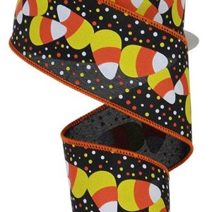 Black/candy Corn Polka Dot Halloween Wired Ribbon, 2.5 X 10 Yards ...