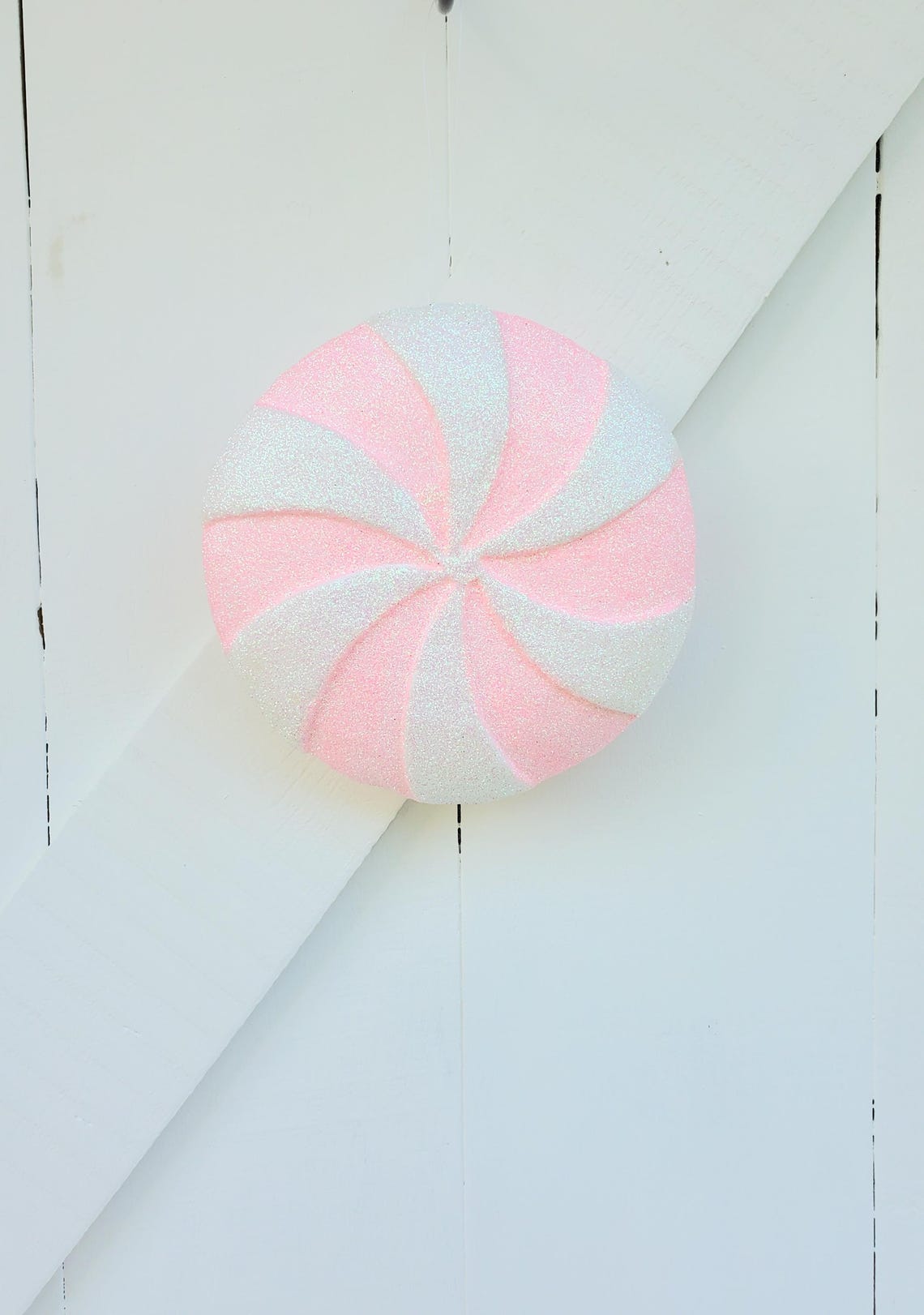 6 Inch Diameter Glitter Peppermint Candy Light Pink/white, Christmas ...
