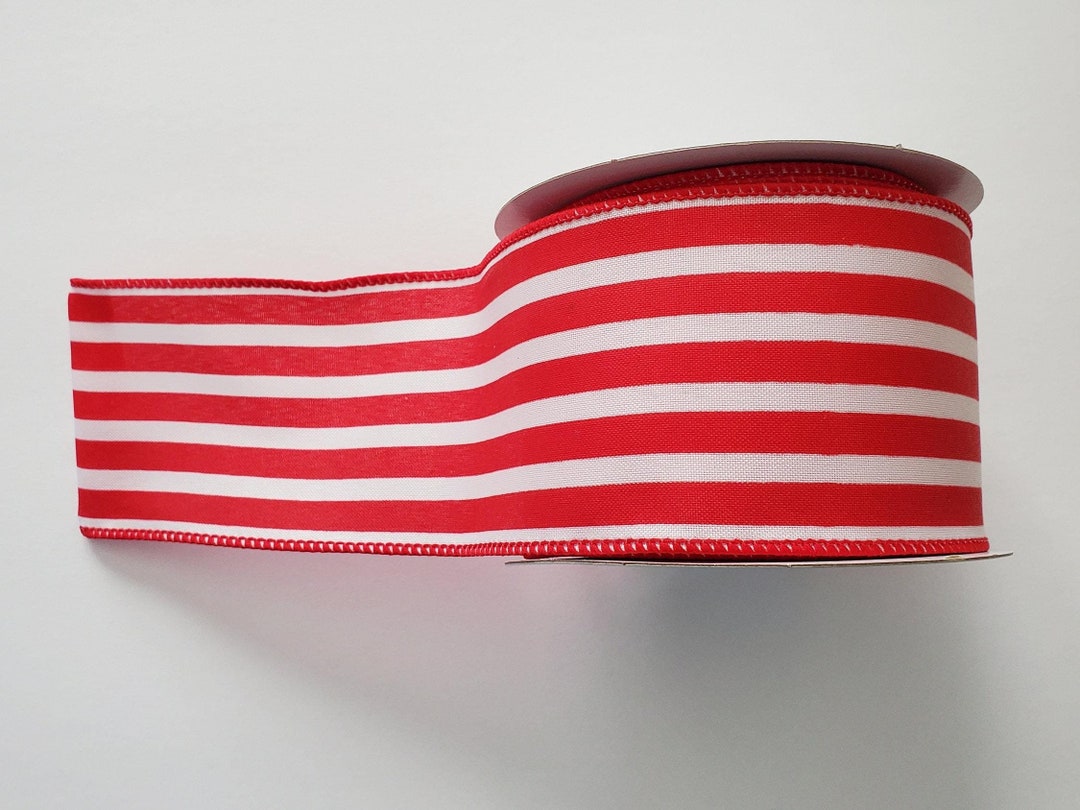 Vertical Stripe Red/white Wired Ribbon 2.5" X 10 Yards, Stripe Wired ...