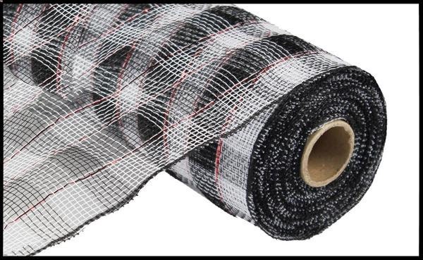 Black/white Red Foil Plaid Deco Poly Mesh, Plaid Mesh, Mesh for Wreath ...