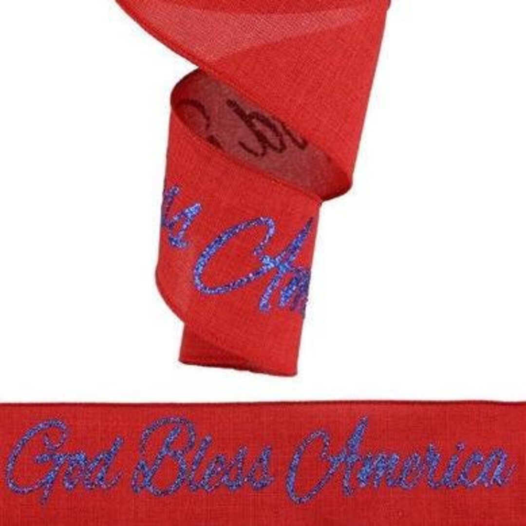 God Bless America in Royal Blue Glitter on Red Royal Burlap Wired ...