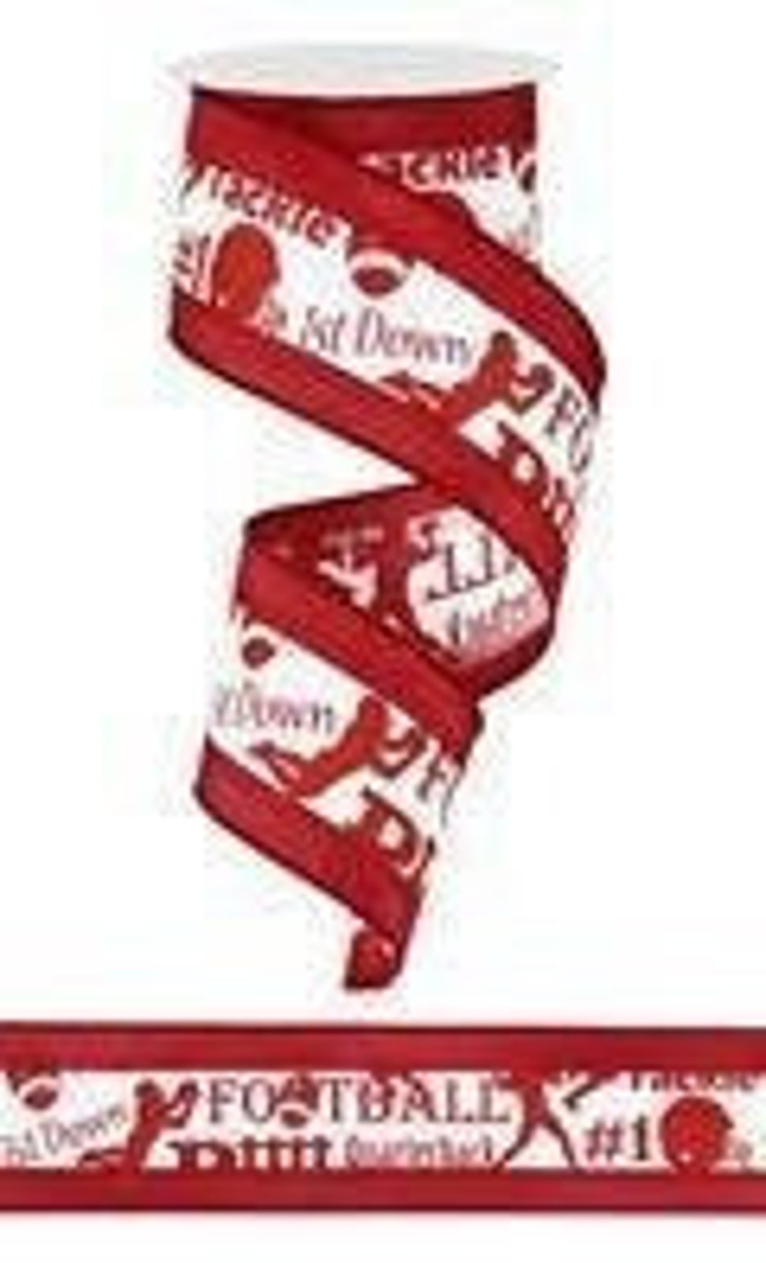 Football Touch Down Field Goal Tackle Red/white Satin Wired Ribbon, 2.5 ...
