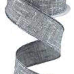Grey/silver Glitter Cross Hatch Wired Ribbon, Ribbon, Christmas Wired ...