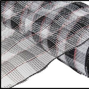 Black/white Red Foil Plaid Deco Poly Mesh, Plaid Mesh, Mesh for Wreath ...