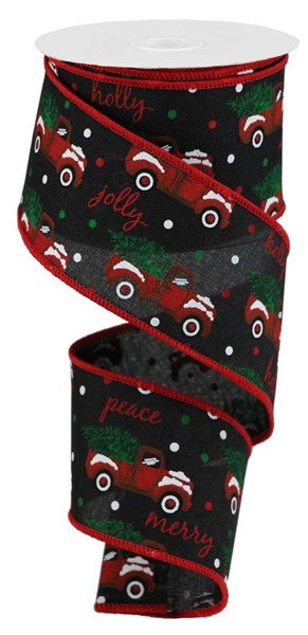 Red Truck Christmas Royal Wired Ribbon Black/white/red/green 2.5" X 10 ...