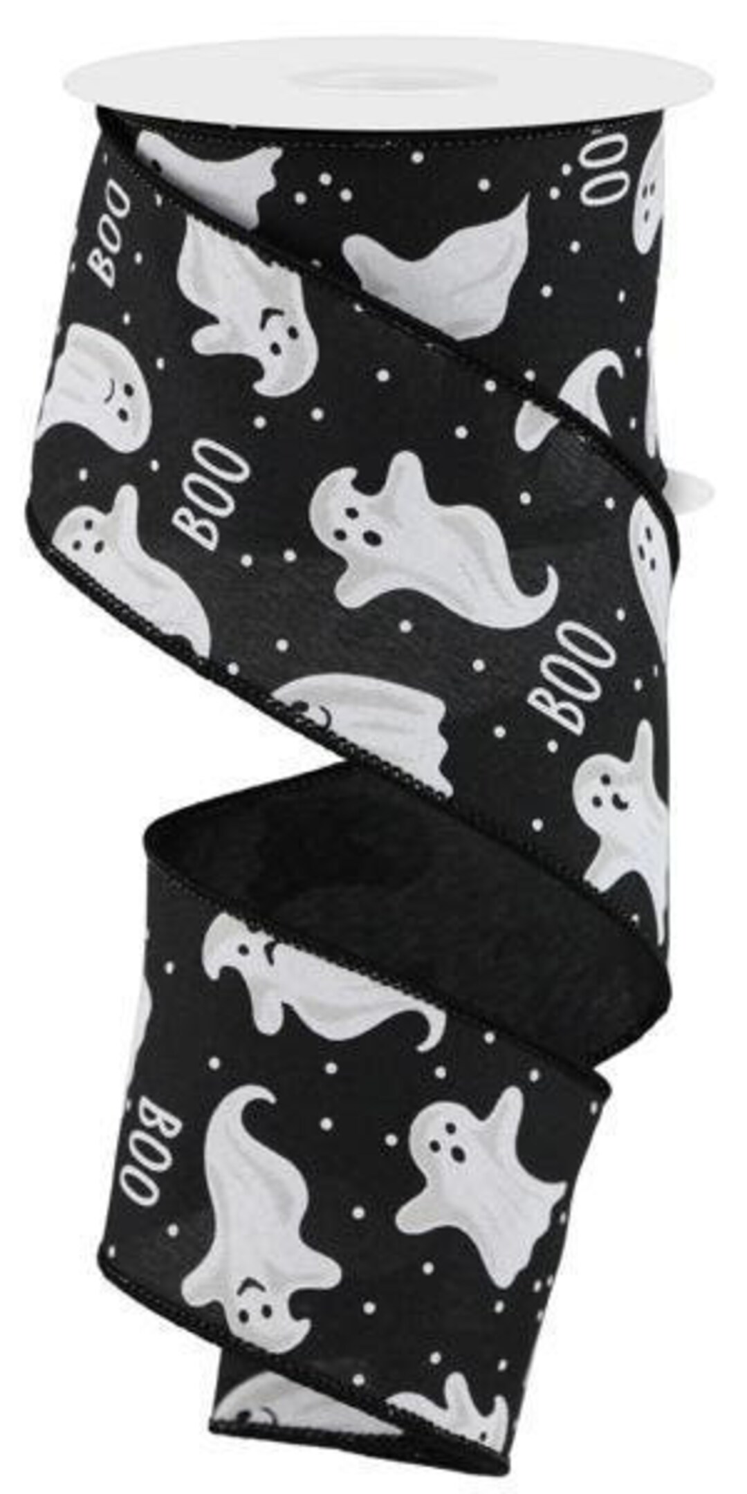 Ghost/boo Wired Ribbon Black/white 2.5" X 10 Yards, Halloween Ribbon ...