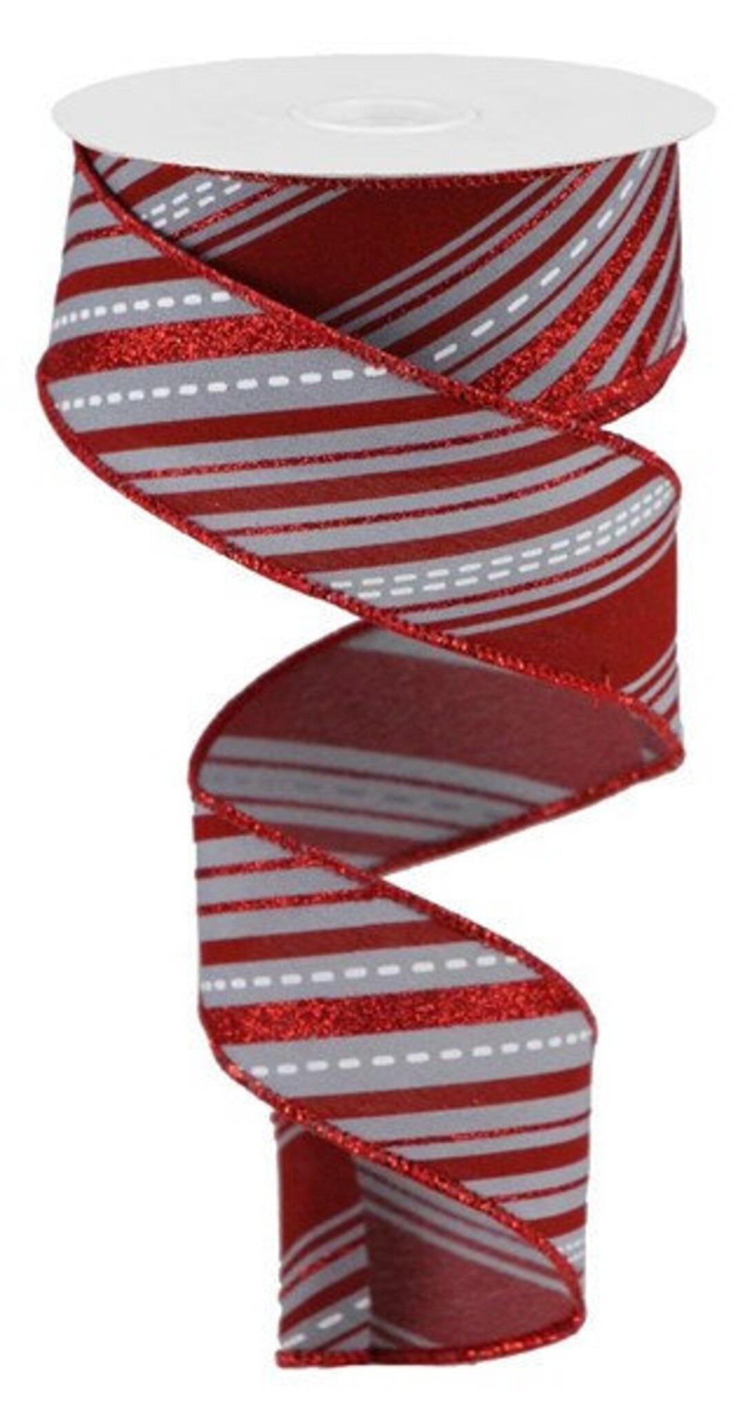 Slant Lines Dark Grey/red/white Wired Ribbon, 1.5" X 10 Yards Ribbon ...