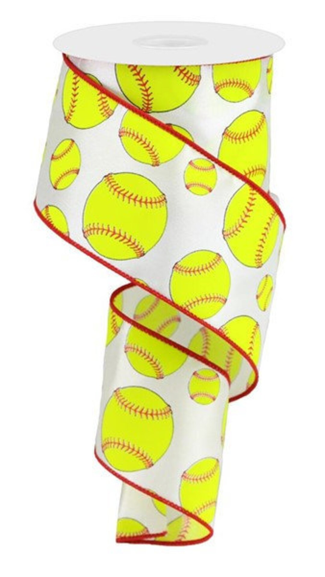 Softball Wired Ribbon White/red/neon Yellow, 2.5" X 10 Yard Ribbon ...