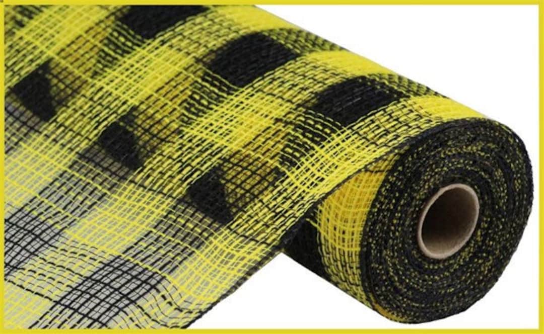 Yellow and Black Faux Jute Check Mesh, Yellow and Black Mesh, 10.25" X ...