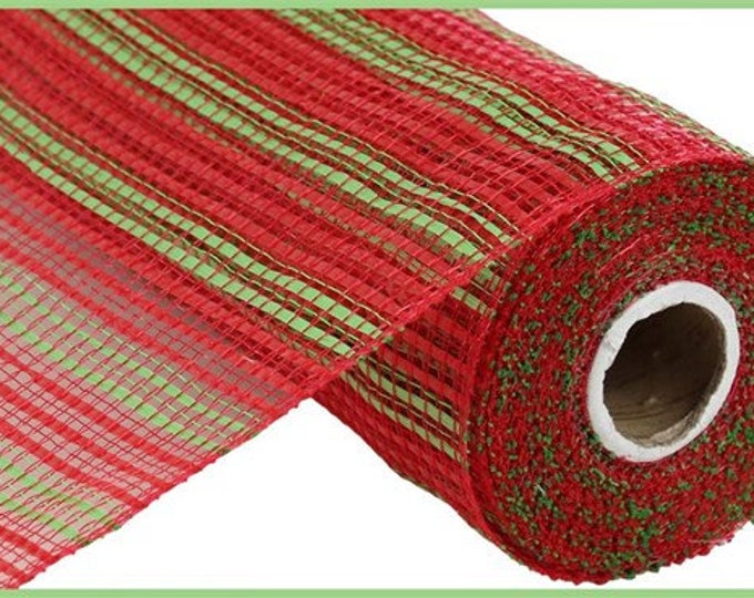 Red/lime Green Horizontal Wide Stripe Mesh 10 Inch, Wreath Mesh, 10 X ...