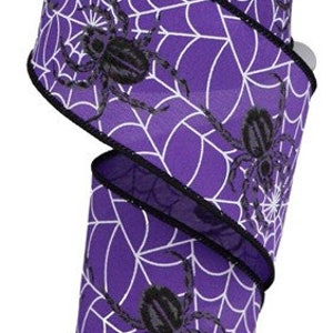 Purple Halloween Black Spider Wired Ribbon, 2.5" X 10 Yards Ribbon ...