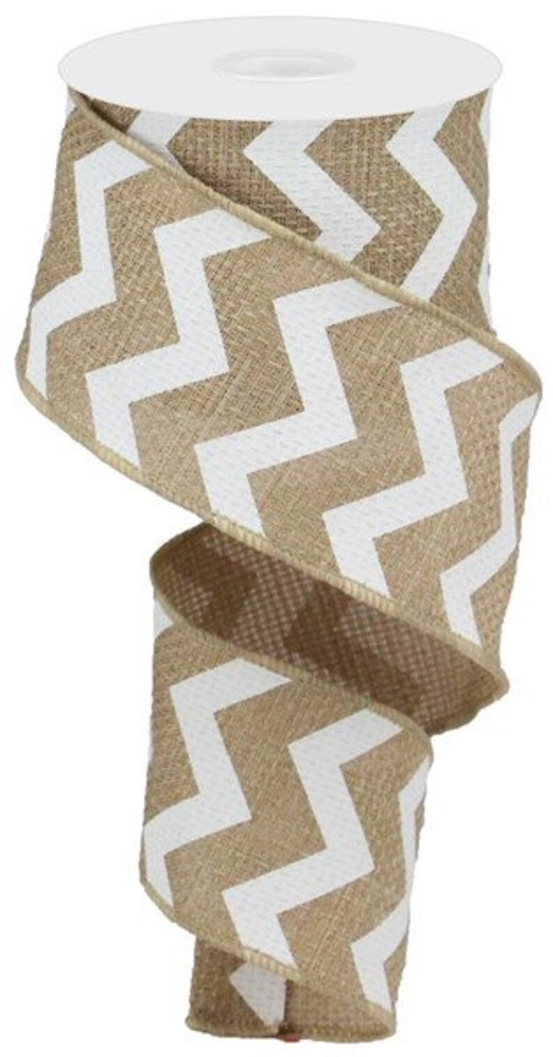 Chevron White/beige Cross Royal Wired Ribbon 2.5" X 10 Yards, Wreath ...