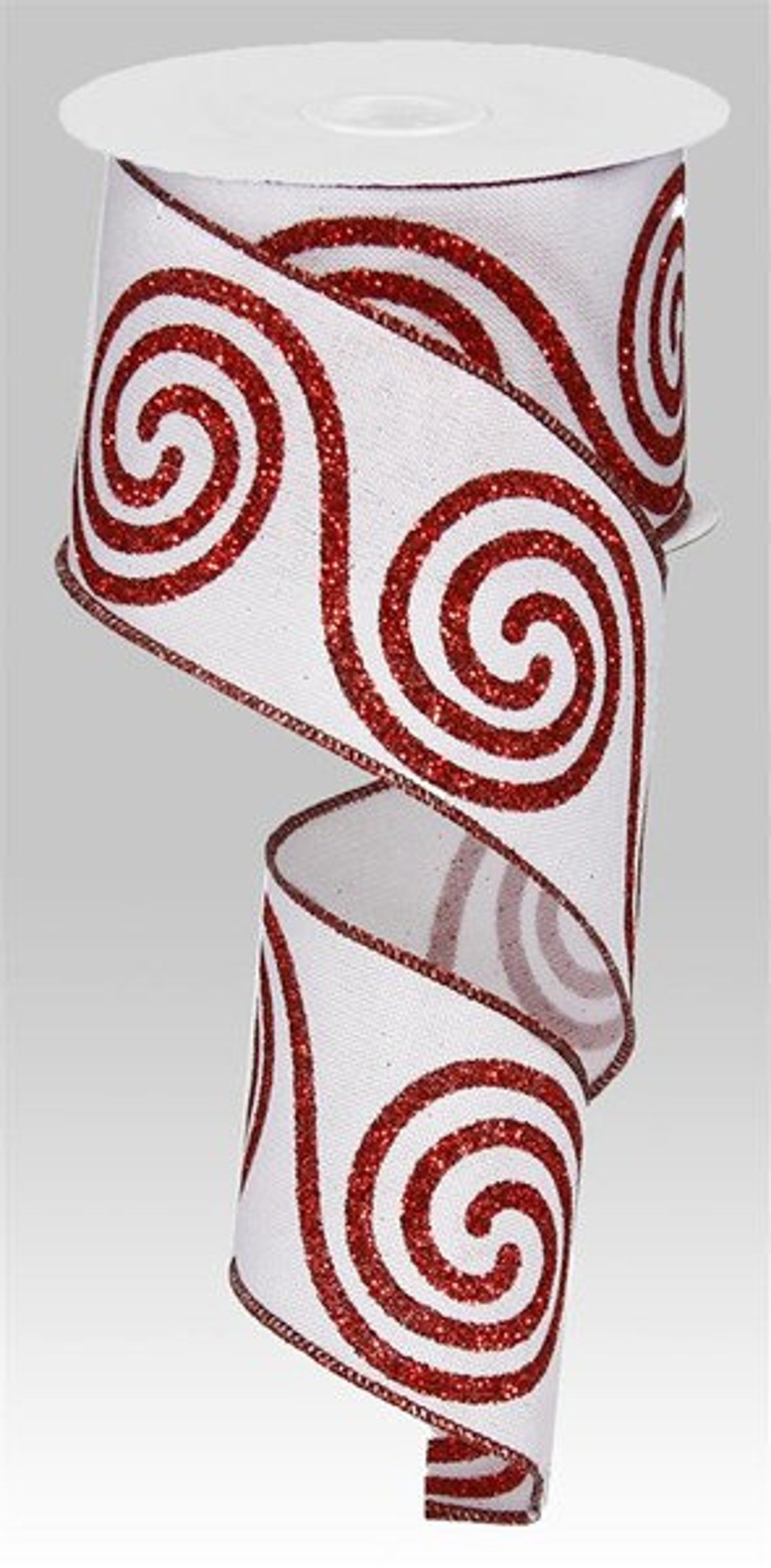 Red Large Glitter Swirl on White Wired Ribbon Red and White - Etsy