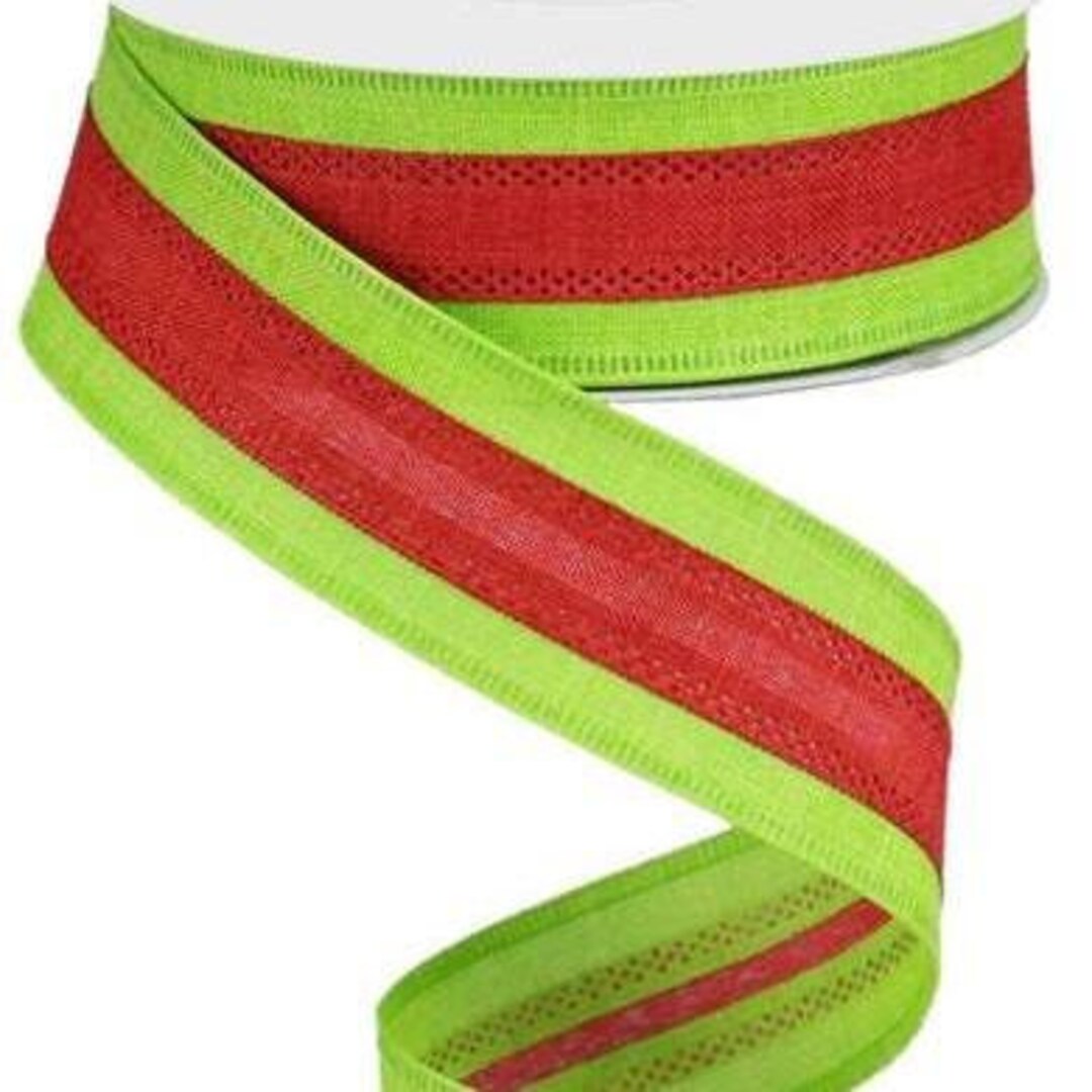 Lime Green/red 3 in 1 Royal Wired Ribbon 1.5" X 10 Yards, Wreath ...