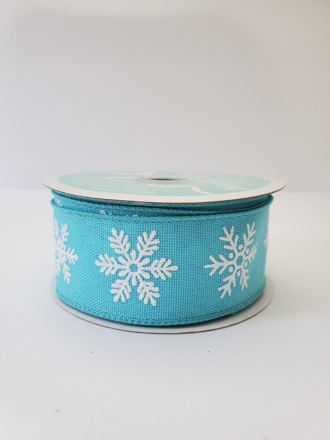 Glitter White Snowflakes on Blue Royal Burlap Wired Ribbon 1.5" X 10 ...