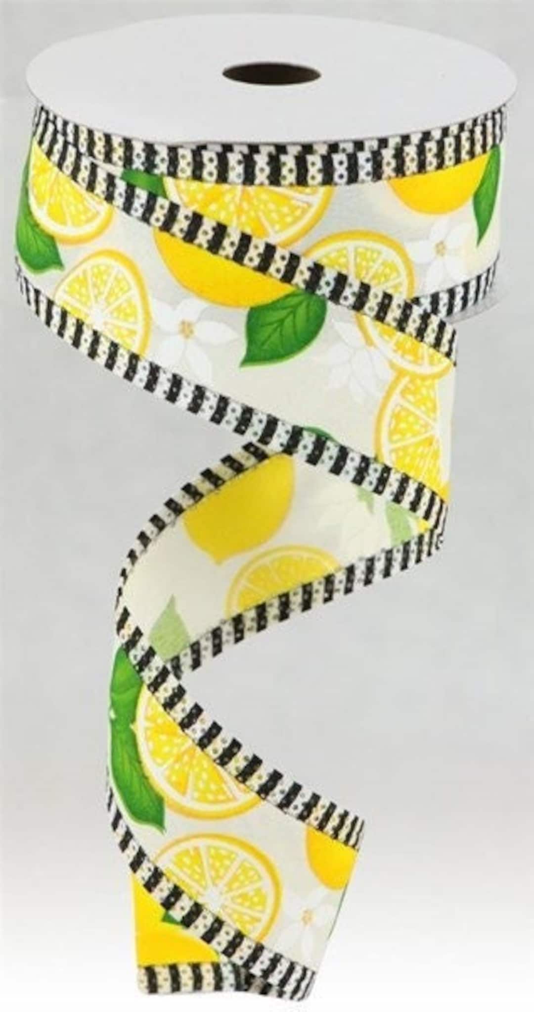 Lemon Wired Ribbon, Lemon/leaves/stripes 1.5" X 10 Yards Ribbon, Wreath ...