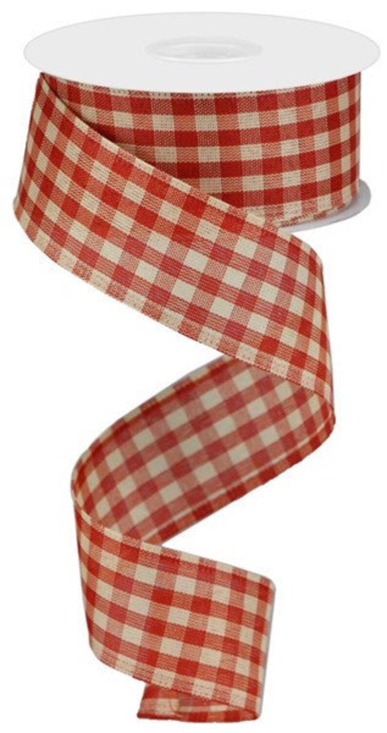 Gingham Check Wired Ribbon Brick/Ivory Check Wired Ribbon | Etsy