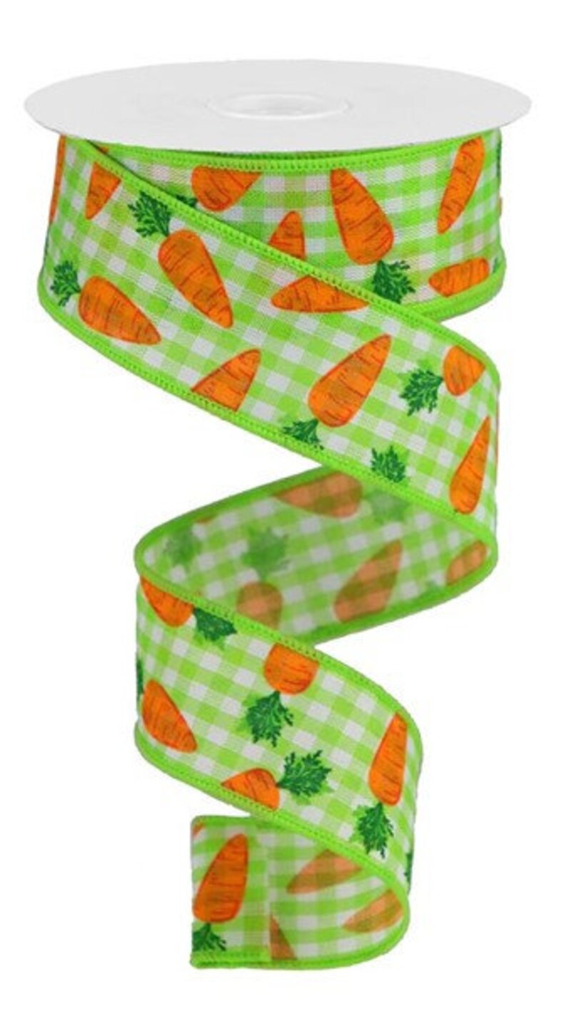 Easter Gingham Wired Carrot Ribbon Easter Ribbon Easter - Etsy