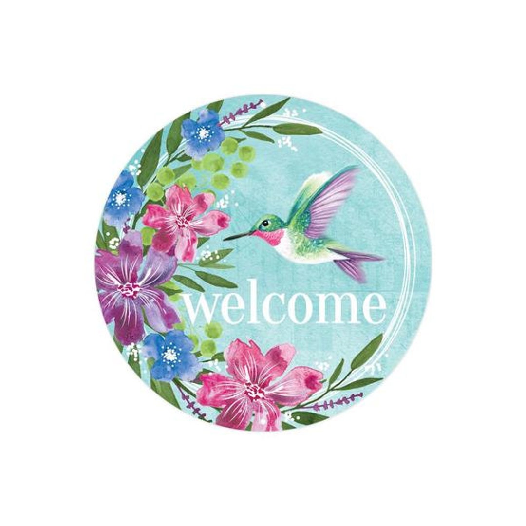 Hummingbird Floral Welcome 8 Inch Metal Sign, Spring Sign, Welcome Sign ...