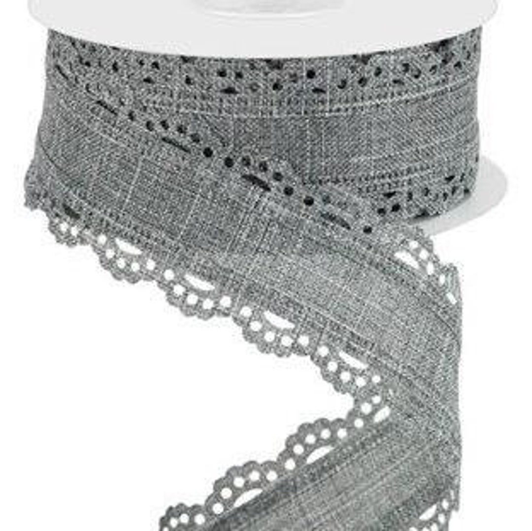 Grey Royal Burlap Scalloped Edge Wired Ribbon 1.5" X 10 Yards, Wreath ...