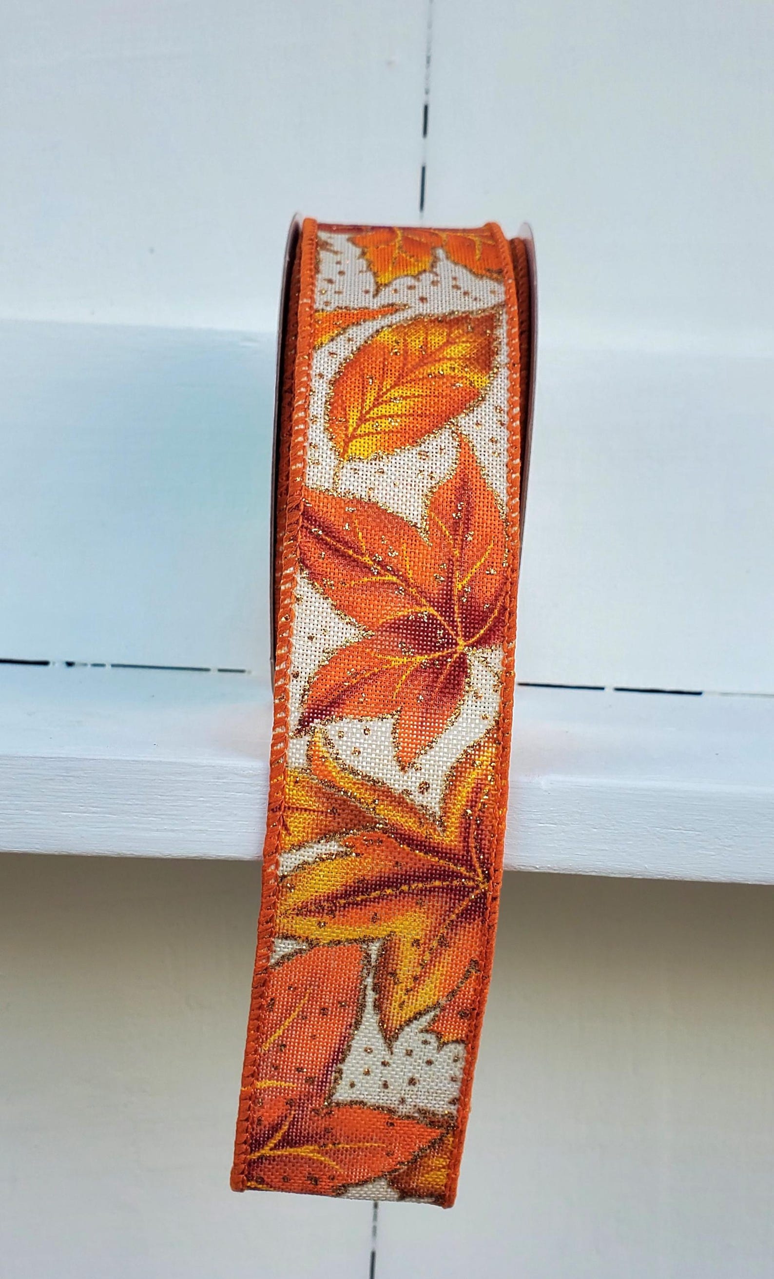 Fall Leaves With Glitter Dots Wired Ribbon Yellow/orange/brown/gold 1.5 ...