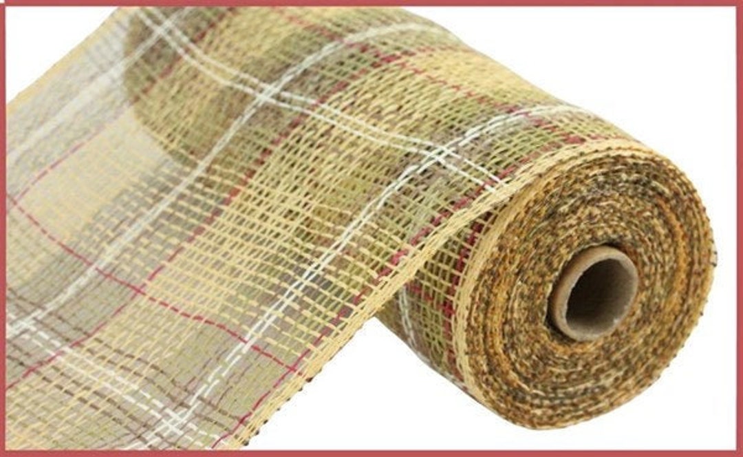 Plaid Poly Burlap Mesh 10 Inch Beige/moss/brown/cream/cranberry, Poly ...