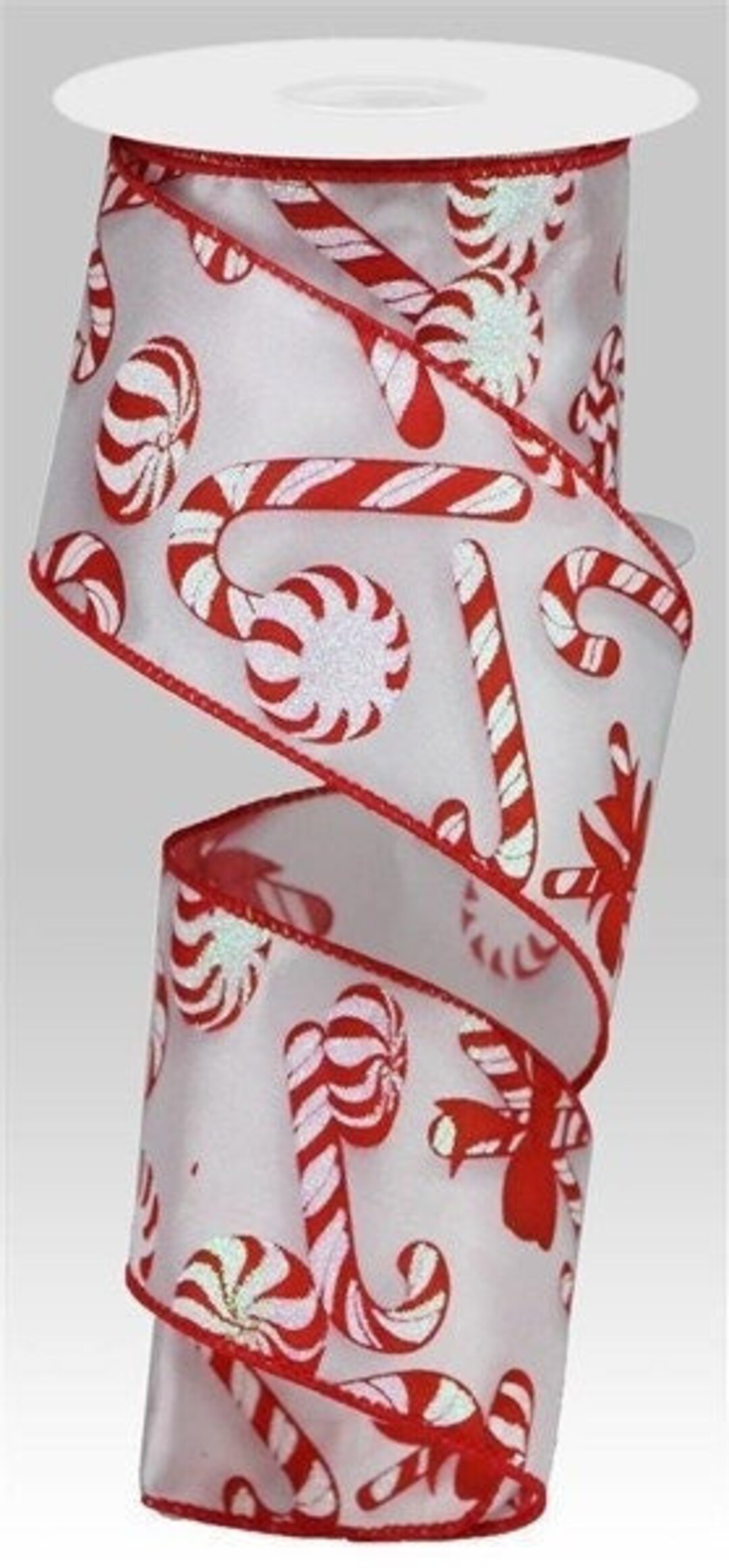 Candy Cane/peppermint Red/white/iridescent White Satin Wired Ribbon, 2. ...