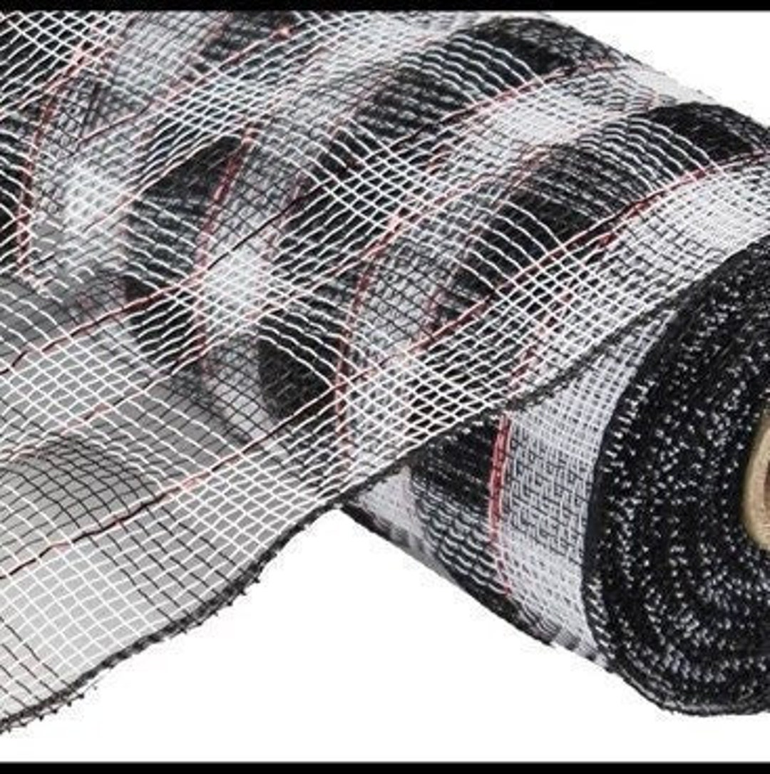 Black/white Red Foil Plaid Deco Poly Mesh, Plaid Mesh, Mesh for Wreath ...