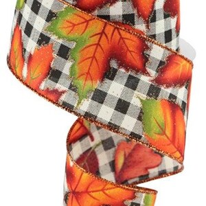 Autumn Leaves Black/cream Check Wired Ribbon 2.5 X 10 Yards, Gingham ...