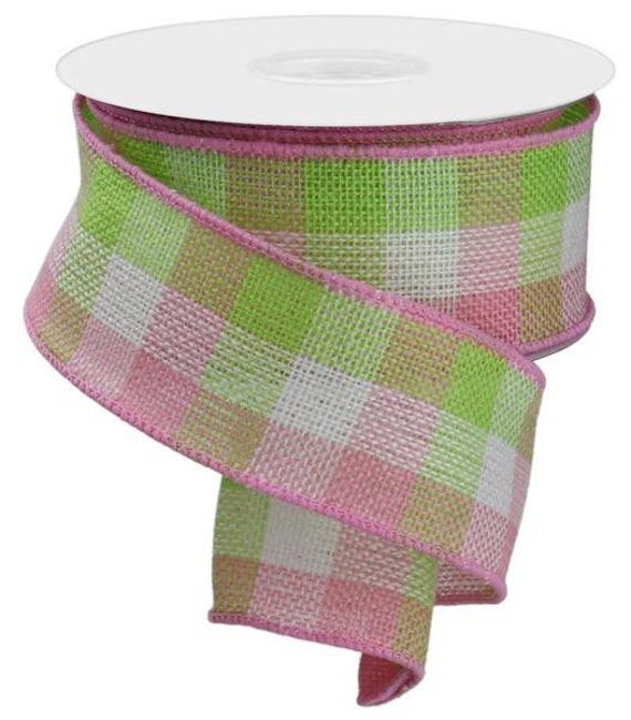 Woven Check Light Pink/green/white Wired Ribbon Check Wired | Etsy