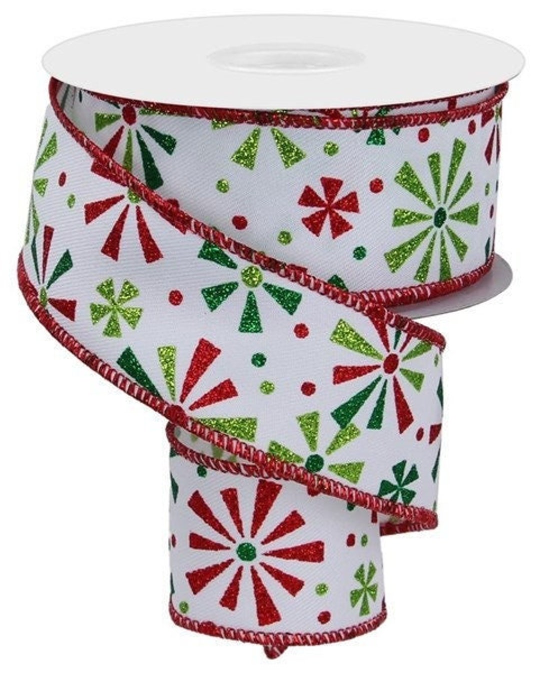 Glitter Pinwheels With Polka Dots Red Emerald Lime on White Wired ...