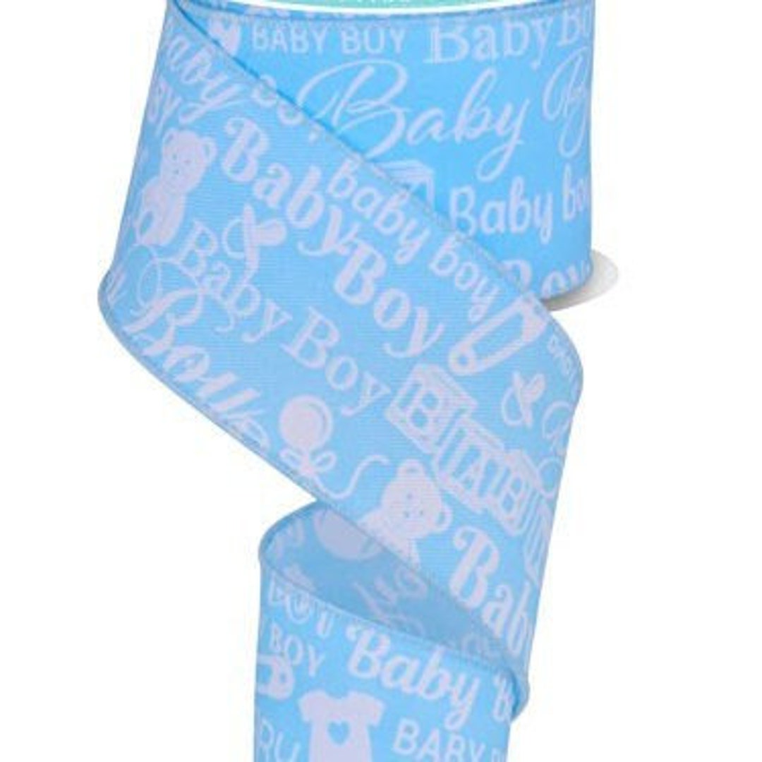 Baby Boy Light Blue/white Wired Ribbon 2.5" X 10 Yards, Baby Wreath ...
