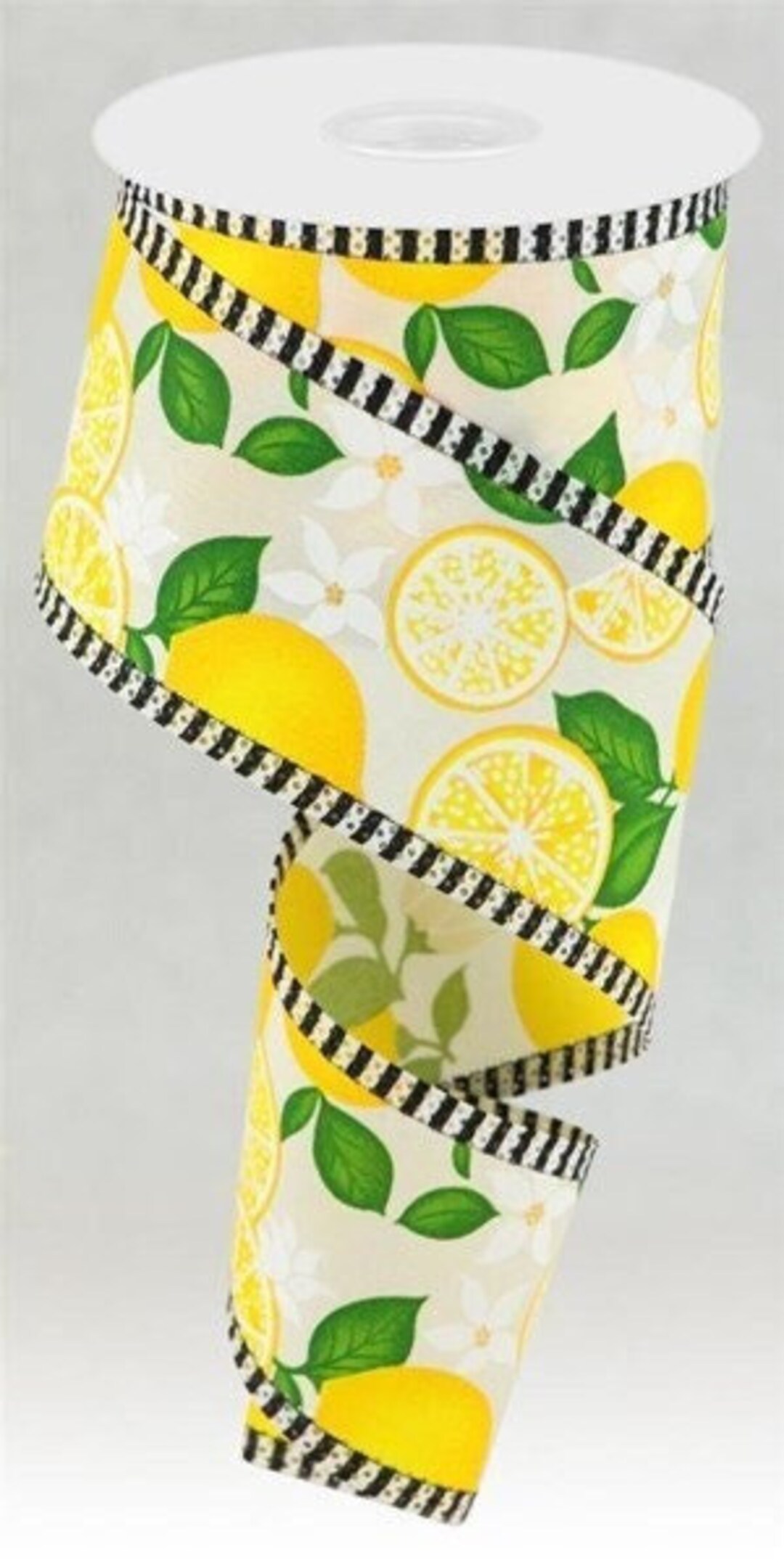 Lemon Wired Ribbon, Lemon/leaves/stripes 2.5" X 10 Yards Ribbon, Wreath ...