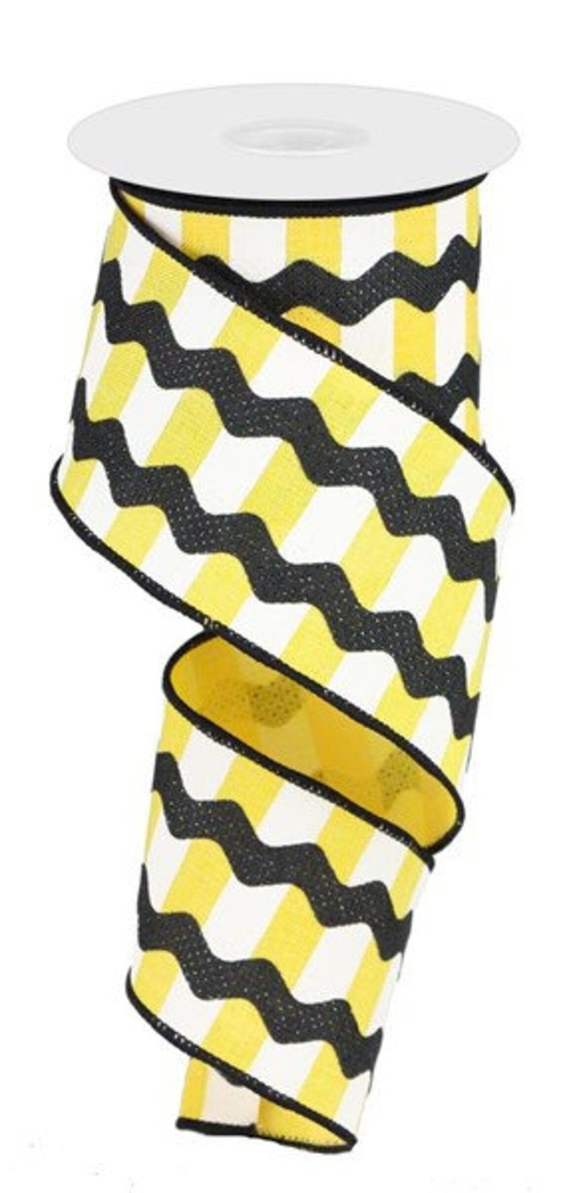 Stripe Yellow and White With Black Ric Rac Wired Ribbon - Etsy