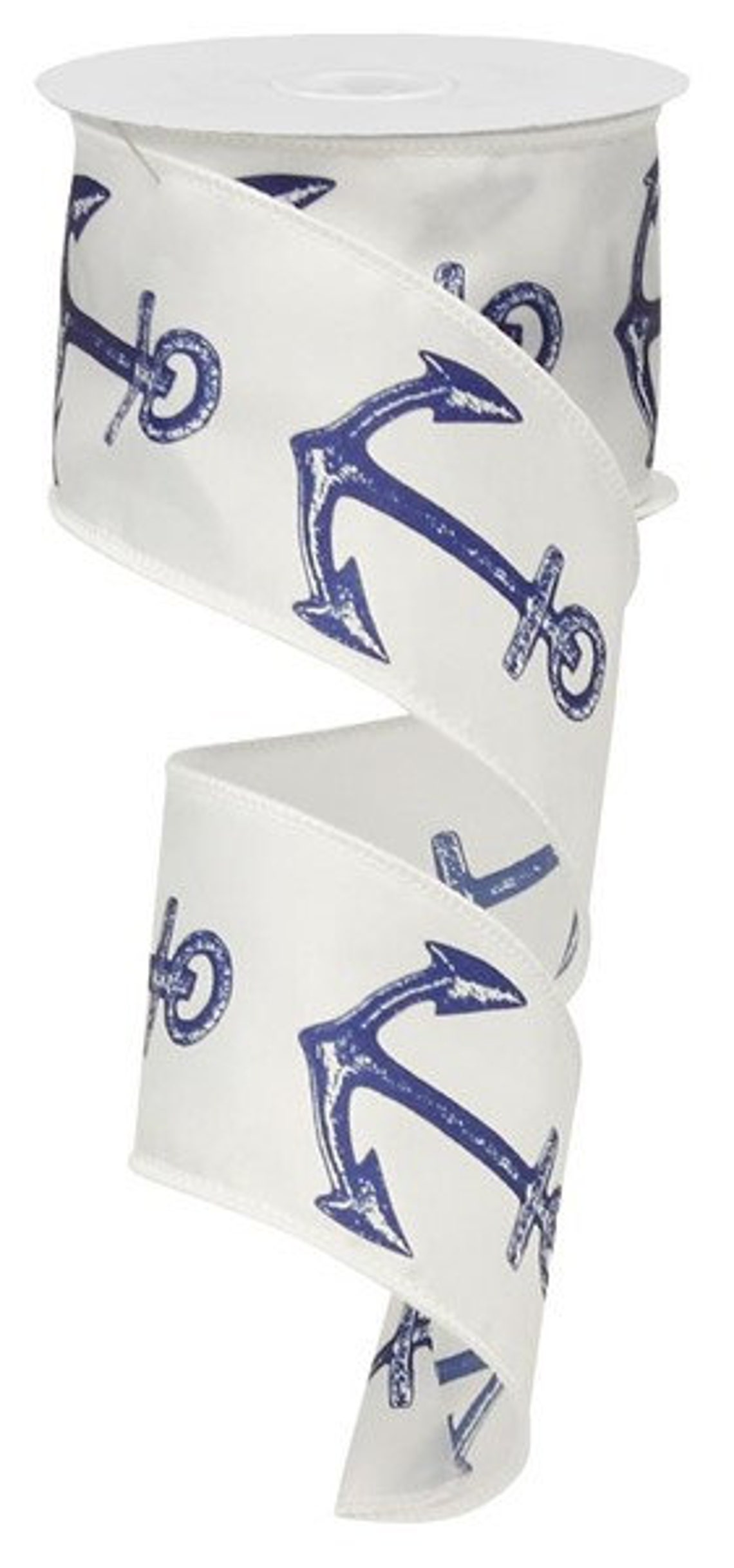 Bold Anchor White/navy Wired Ribbon Nautical 2.5 X 10 | Etsy