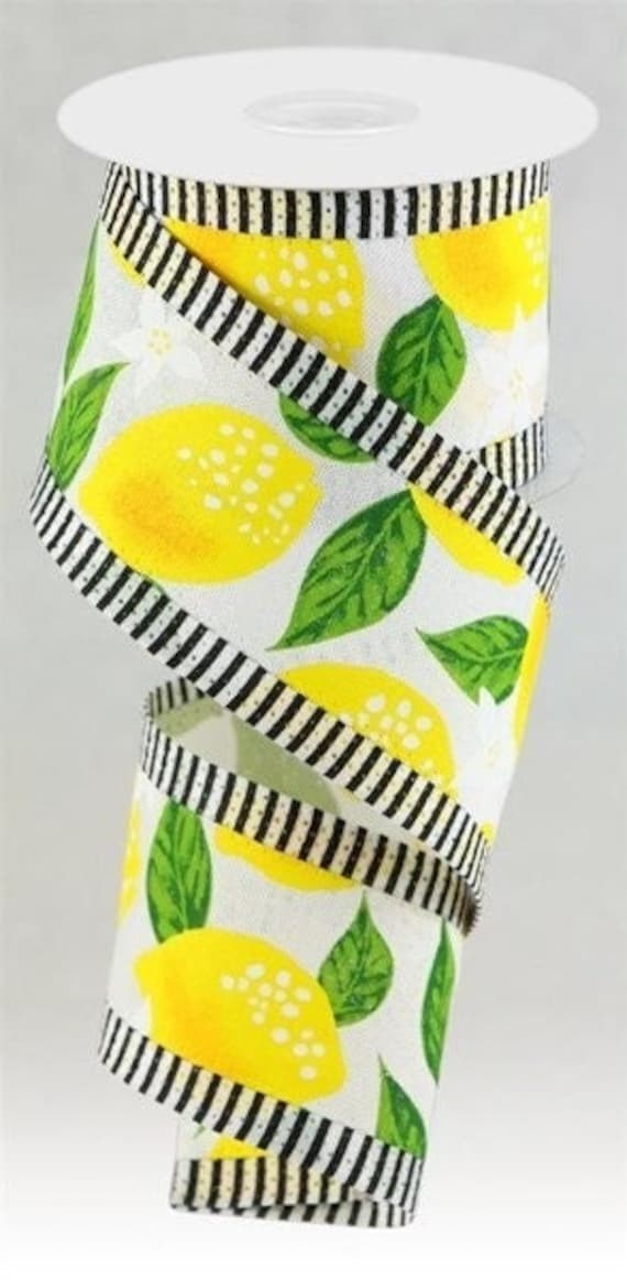 Lemon/leaves/stripes Wired Ribbon 2.5 X 10 Yards | Etsy