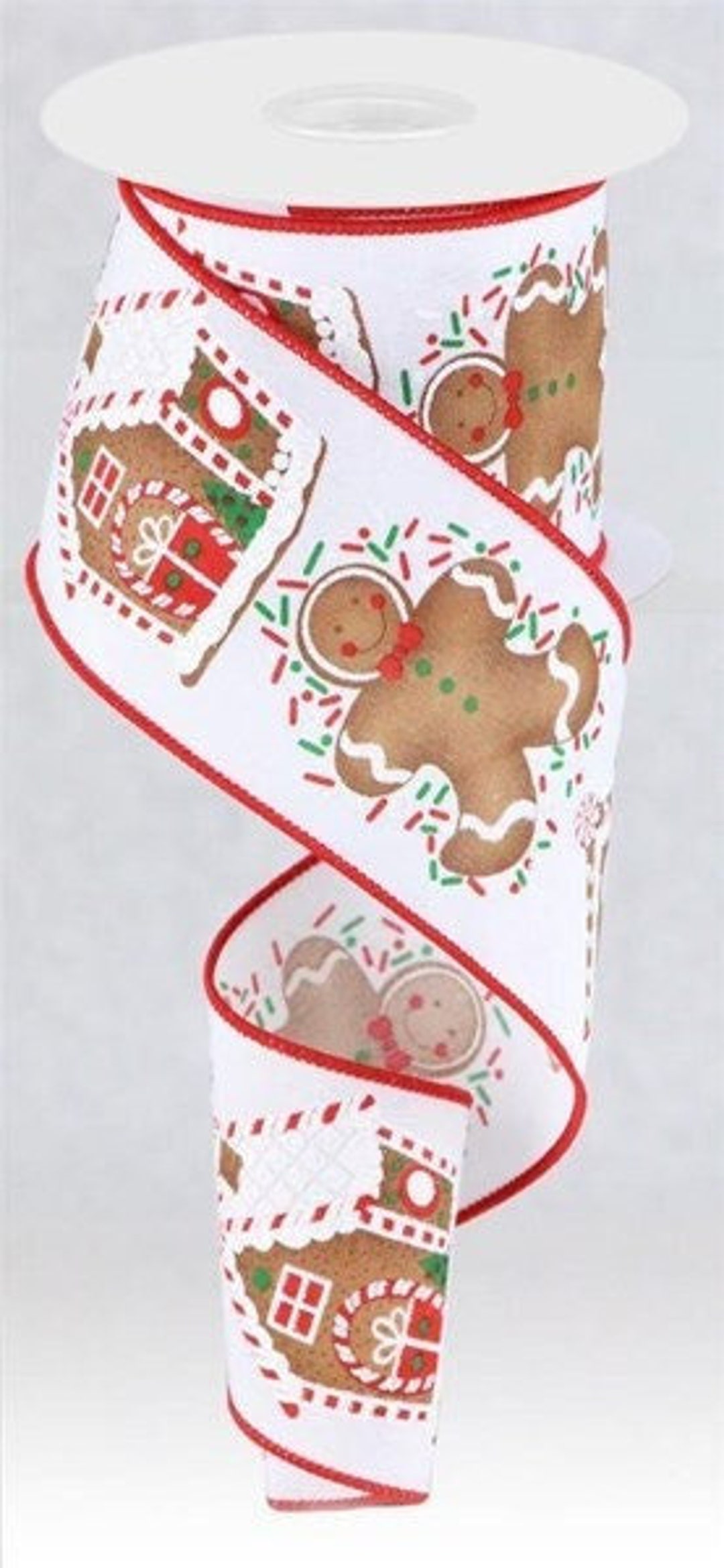 Gingerbread Man White Wired Ribbon, Gingerbread House Ribbon, Christmas ...