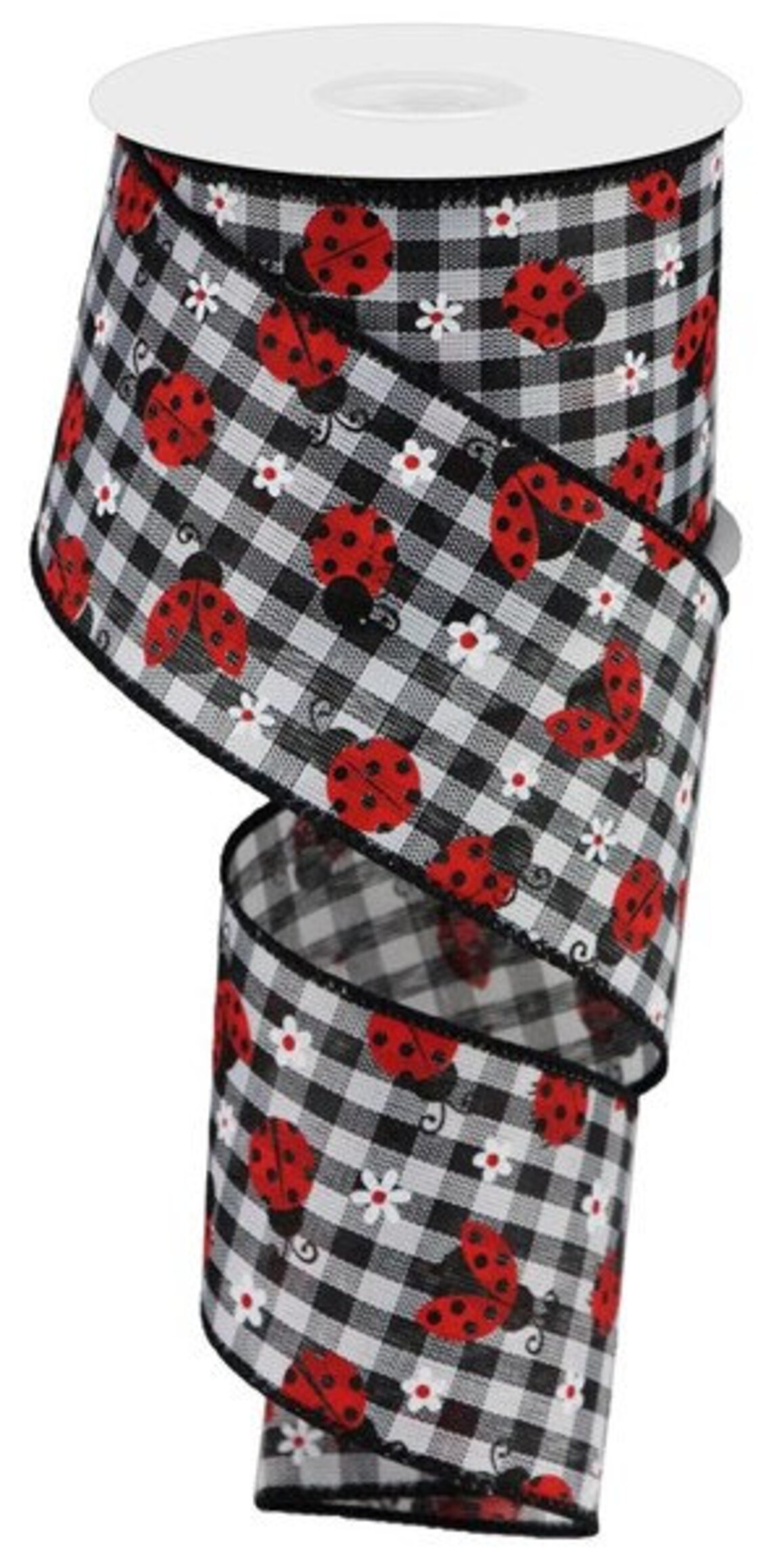 Mini Red Ladybug Gingham Black White Check Wired Ribbon - Etsy