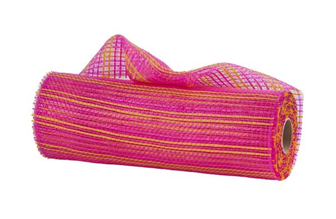 Hot Pink/yellow Horizontal Wide Stripe Mesh 10 Inch, Wreath Mesh, 10" X ...