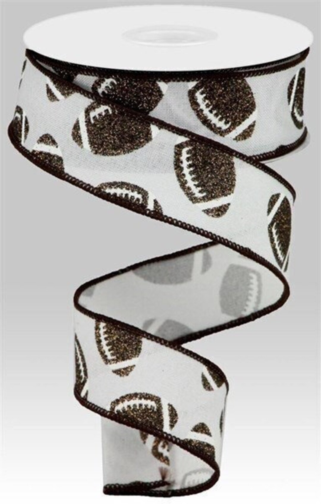 Glitter Footballs White Royal Wired Ribbon, 1.5 X 10 Yards Ribbon ...