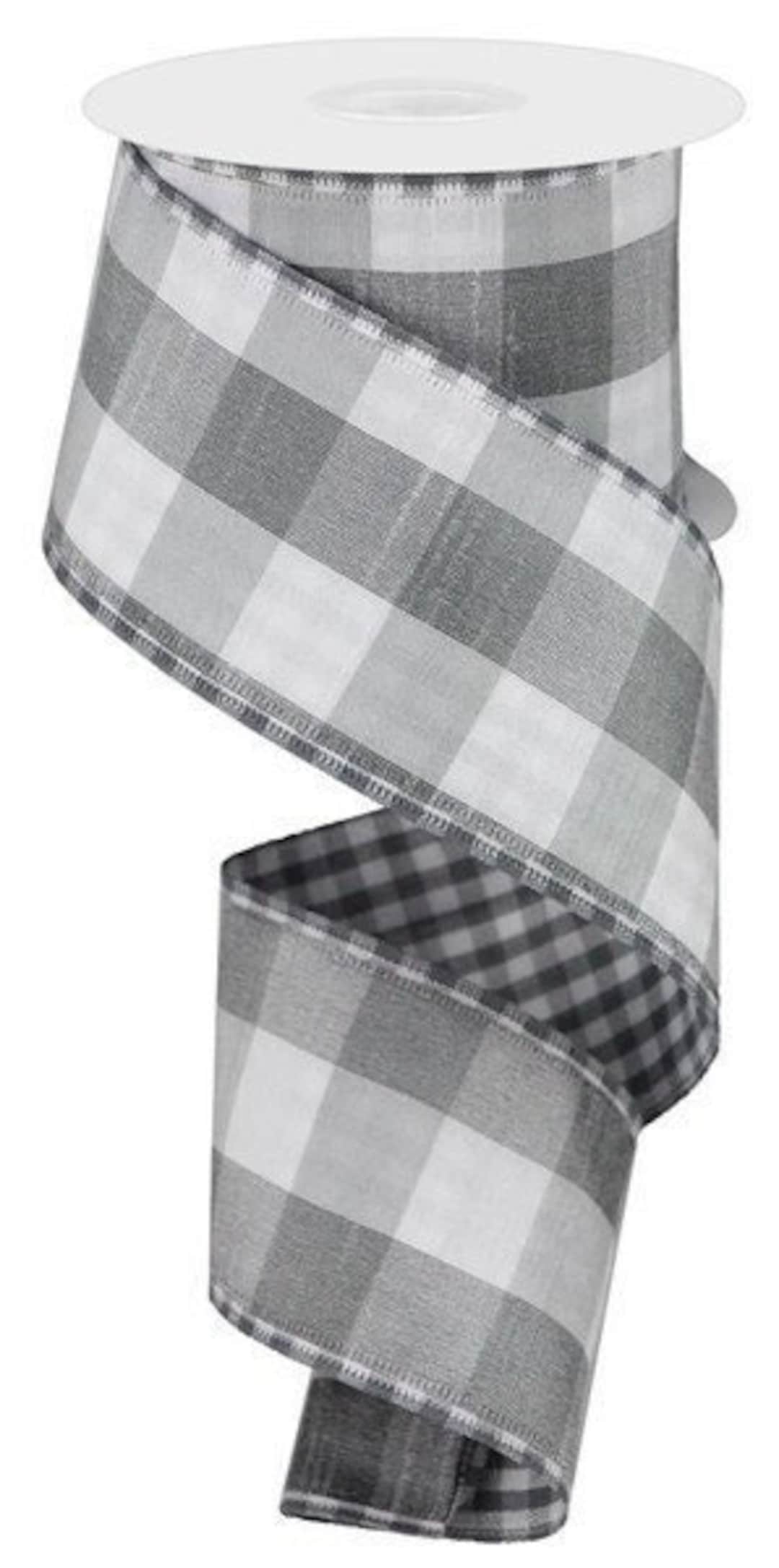 Large/small Check Grey/white Wired Ribbon, Grey/white Wired Ribbon, 2.5 ...