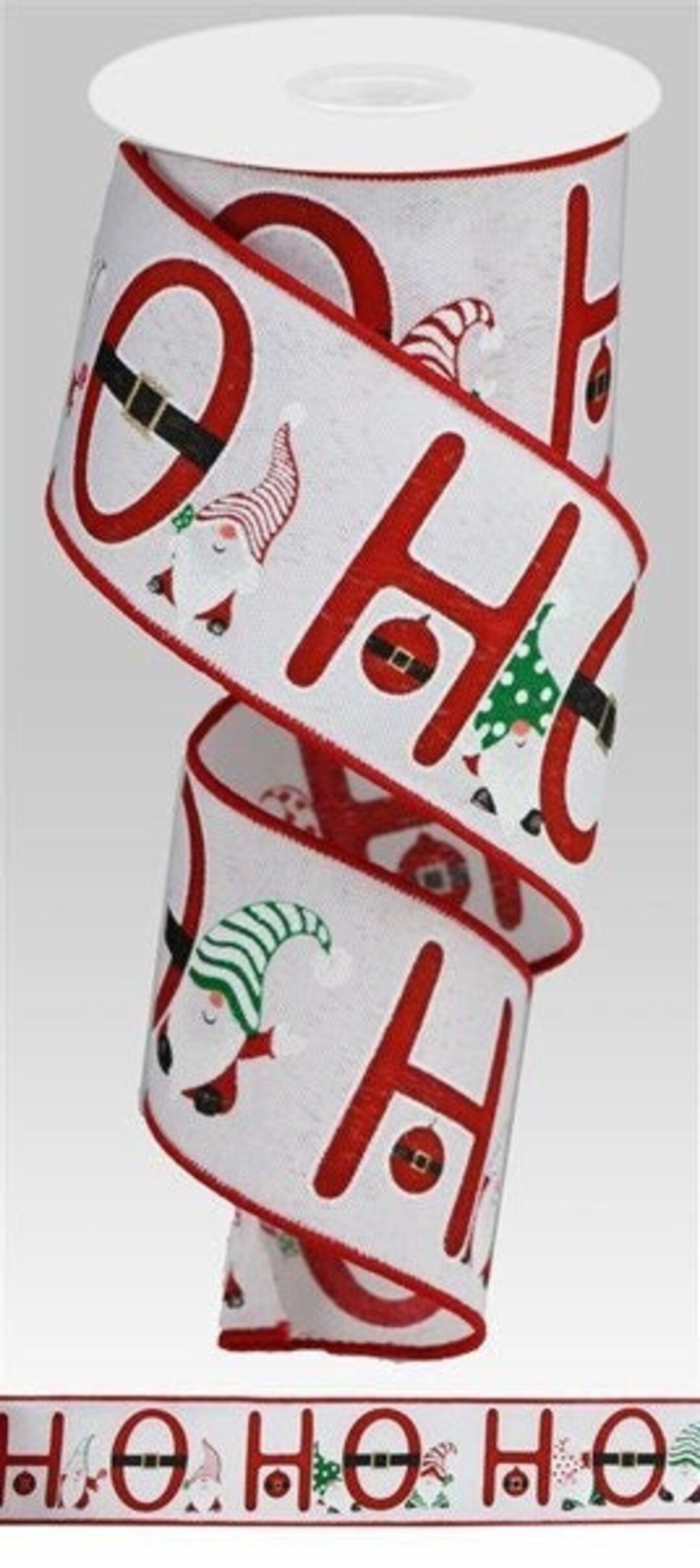 Christmas HO HO HO Gnomes Royal Wired Ribbon, Gnome Ribbon, Christmas ...