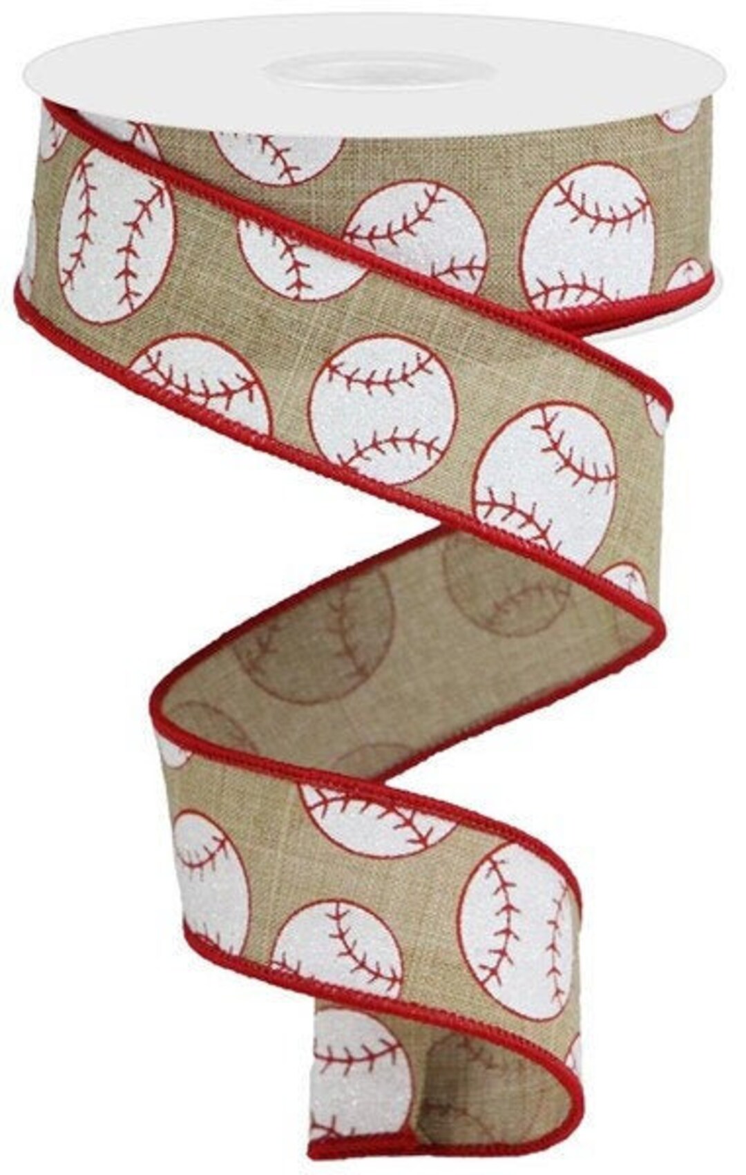 Baseball Glitter Light Beige Royal Wired Ribbon, Baseball Ribbon, 1.5 ...