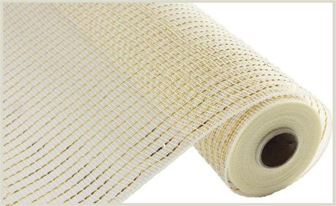 Cream Wide Gold Foil Deco Mesh, Cream Deco Mesh, Wreath Mesh, 10" X 10 ...