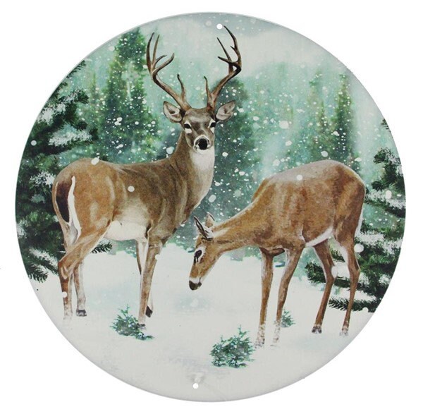 Deer in Woods 12 Inch Metal Sign, Snowy Deer Sign, Deer Sign for Wreath ...