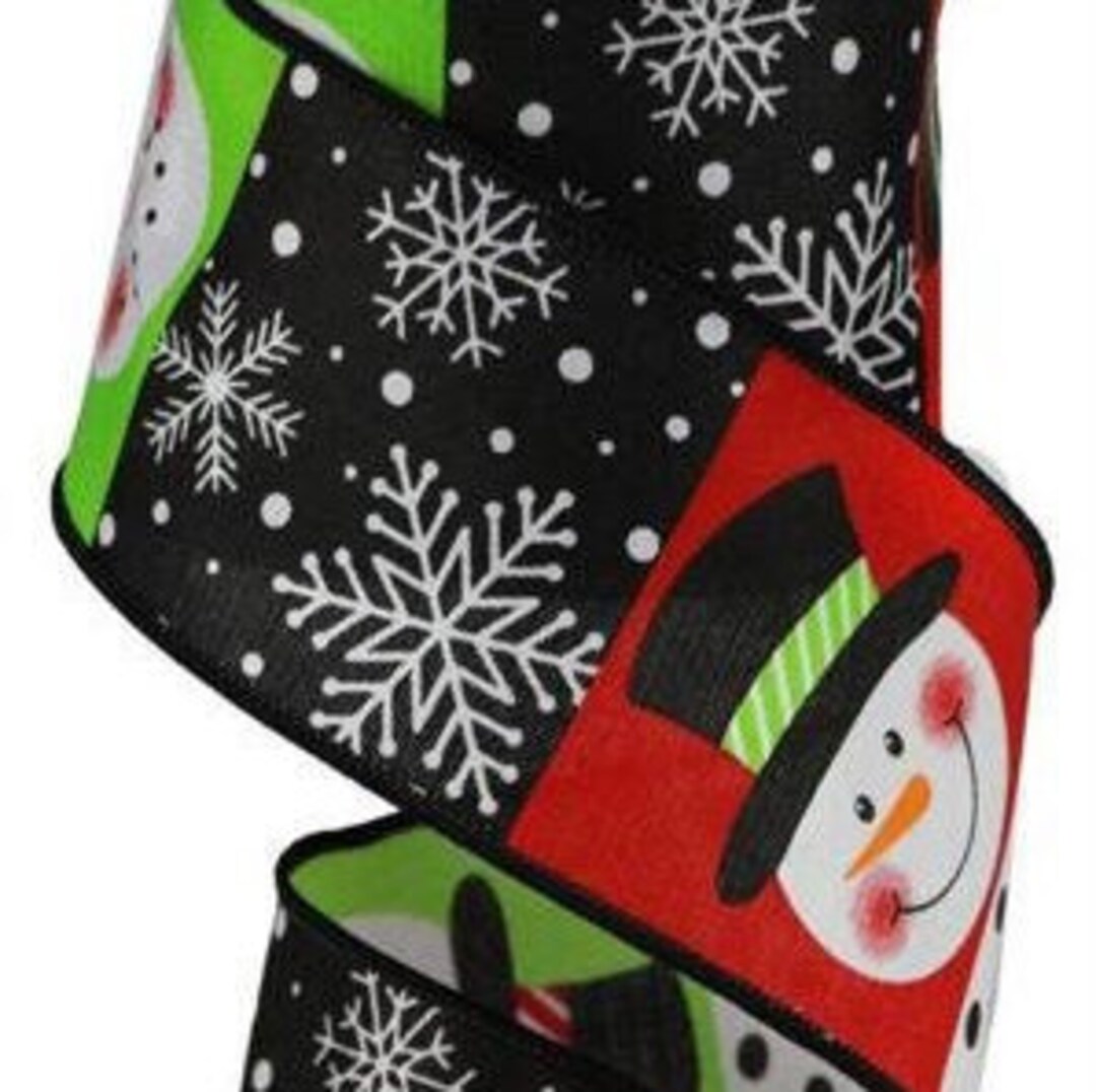 Snowman Face Block Pattern Satin Wired Ribbon 2.5" X 10 Yards ...